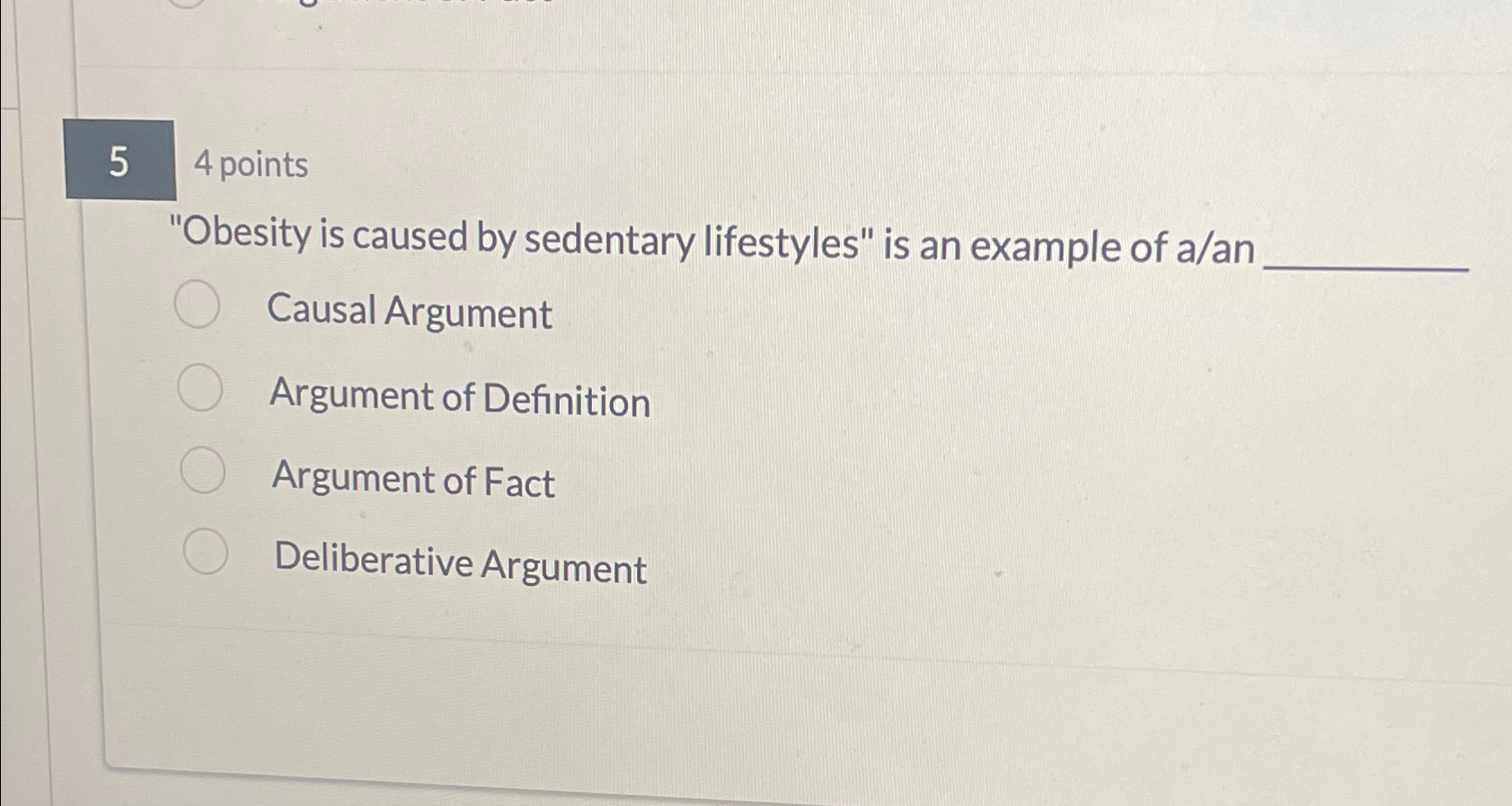 Solved 54 ﻿points"Obesity is caused by sedentary lifestyles" | Chegg.com