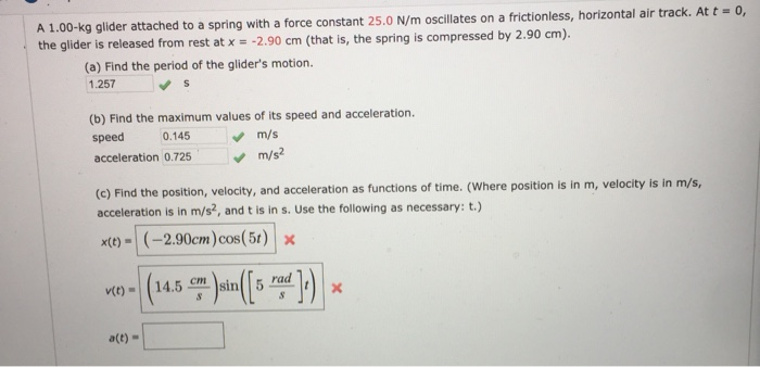 Solved A 1.00-kg glider attached to a spring with a force | Chegg.com