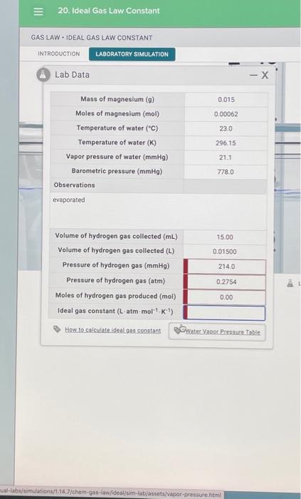 Solved 20. Ideal Gas Law Constant GAS LAW · IDEAL GAS LAW | Chegg.com