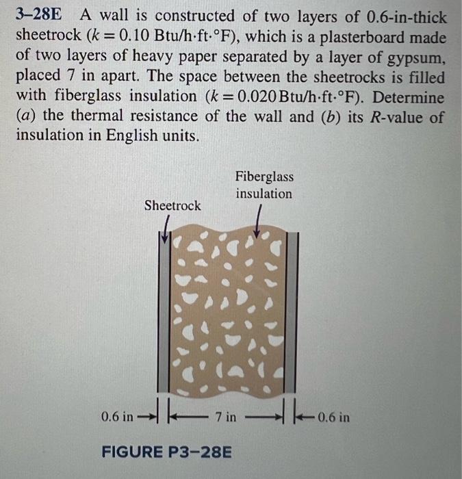 Solved 3-28E A wall is constructed of two layers of | Chegg.com