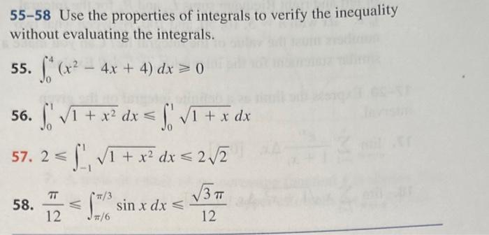 Solved 55-58 Use the properties of integrals to verify the | Chegg.com