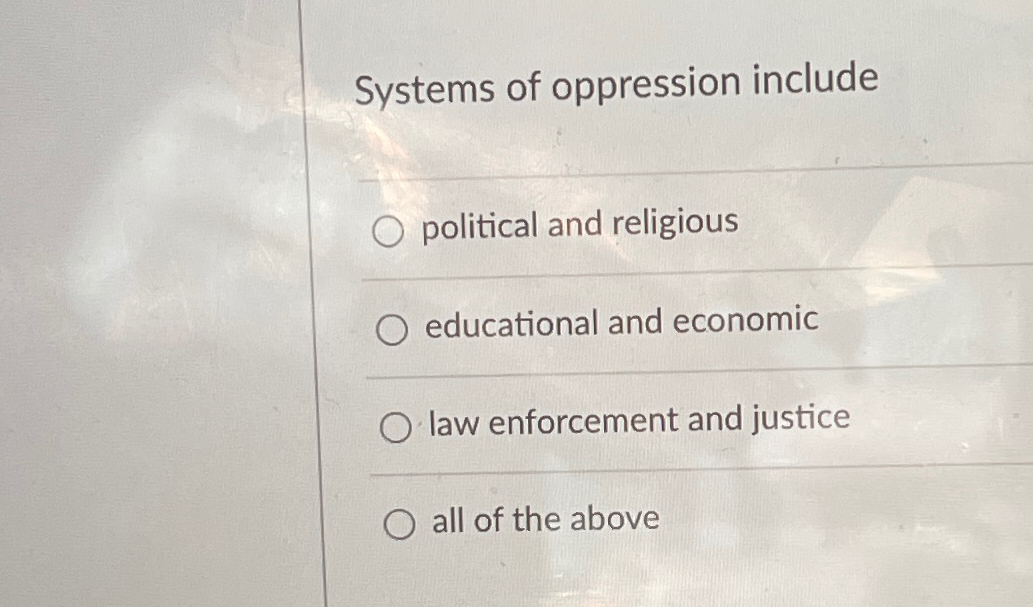 Solved Systems of oppression includepolitical and | Chegg.com
