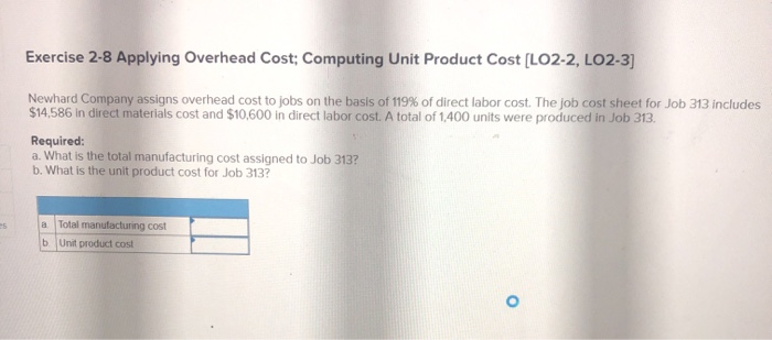 Solved Exercise 2-8 Applying Overhead Cost; Computing Unit | Chegg.com