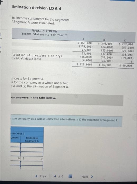 Solved Exercise 6.14A (Algo) Segment elimination decision LO | Chegg.com