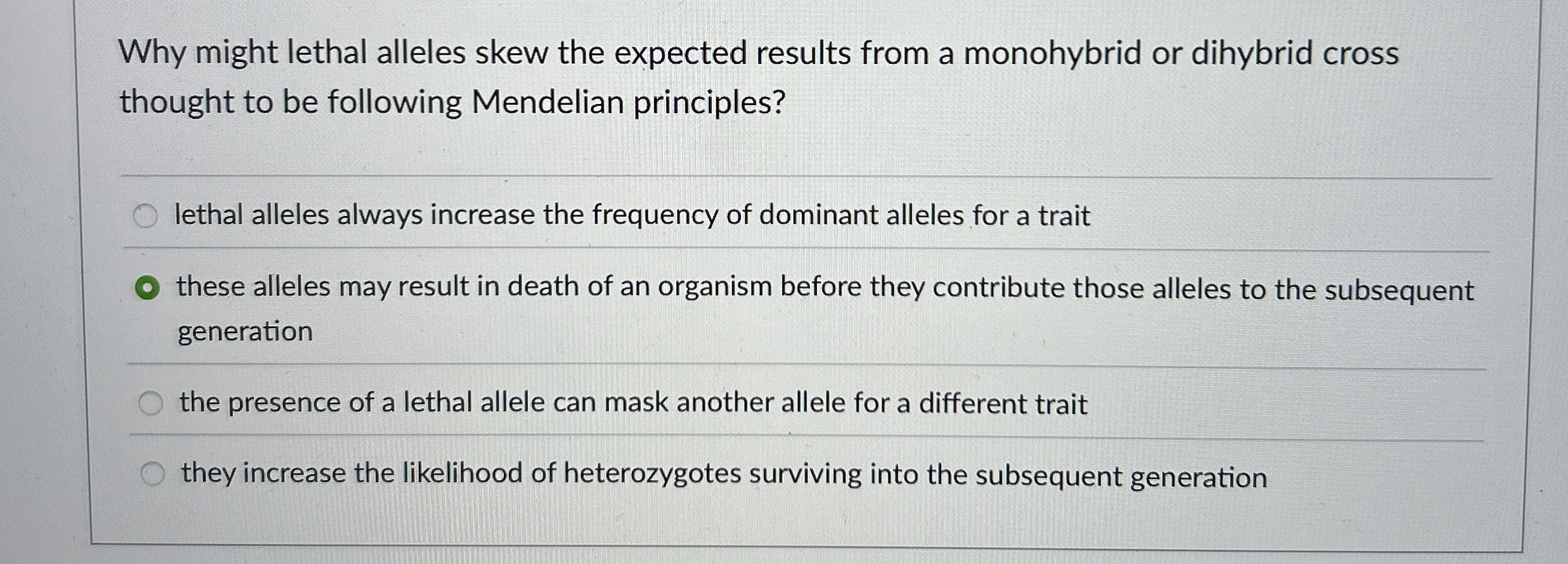 Solved Why might lethal alleles skew the expected results | Chegg.com