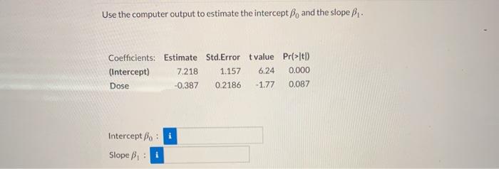 Solved Use the computer output to estimate the intercept Bo | Chegg.com