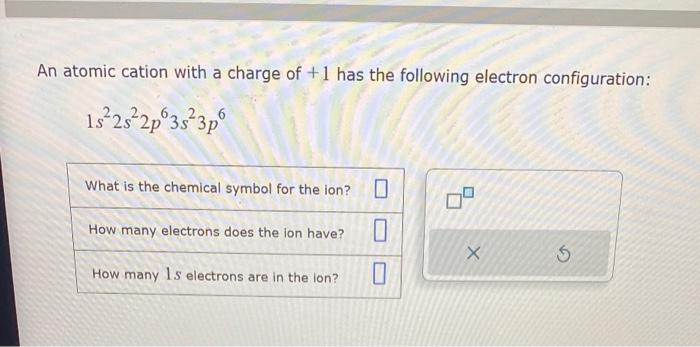 Solved An atomic cation with a charge of +1 has the | Chegg.com