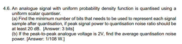 Solved 4.6. ﻿An analogue signal with uniform probability | Chegg.com