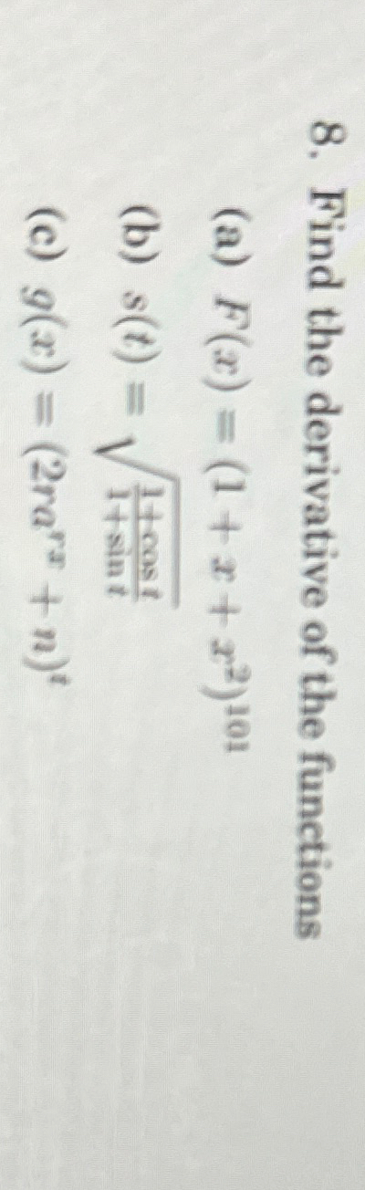 Solved Find the derivative of the | Chegg.com