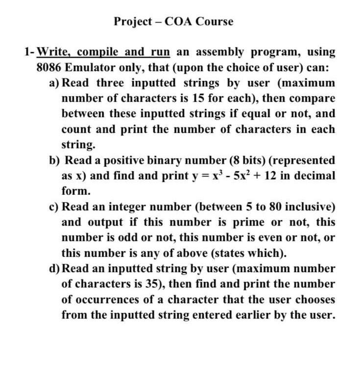Solved Project - COA Course 1-Write, compile and run an | Chegg.com