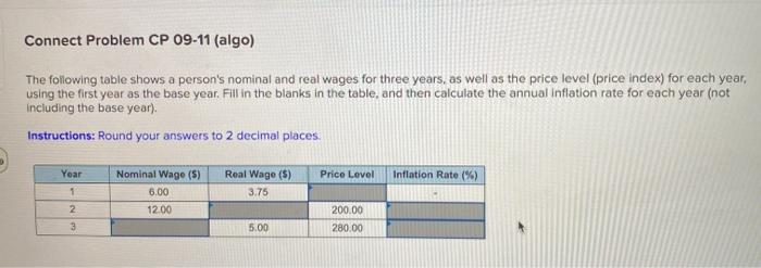 Solved Connect Problem CP 09-11 (algo) The following table | Chegg.com