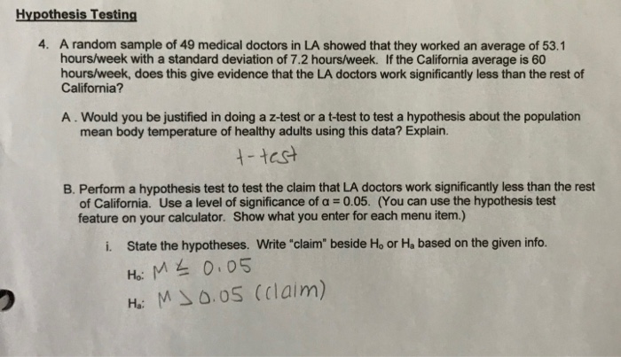 Solved Hypothesis Testing 4. A random sample of 49 medical | Chegg.com