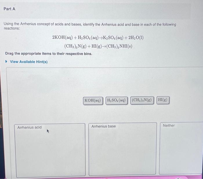 Solved Using the Arrhenius concept of acids and bases, | Chegg.com