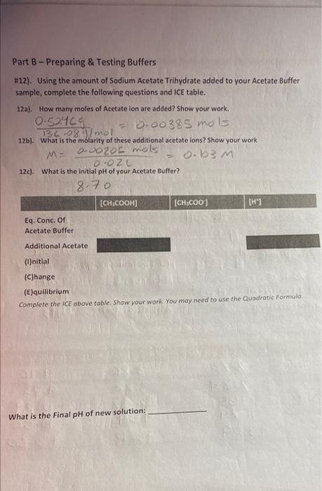 Solved Part 8 - Preparing & Testing Buffers #12). Using the | Chegg.com