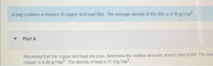 Solved A bag contains a mixture of copper and lead BBs. The | Chegg.com