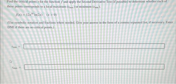 Solved Find the critical points c for the function f and | Chegg.com