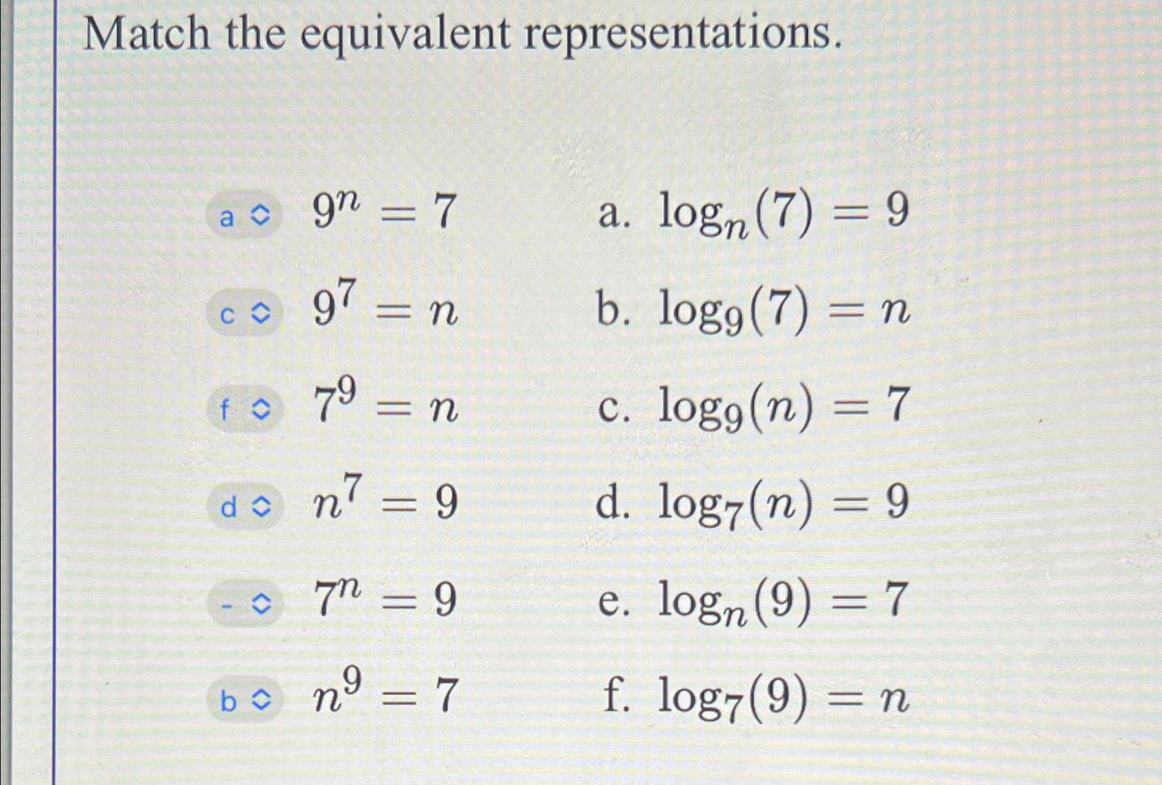 Solved Match the equivalent representations.a | Chegg.com
