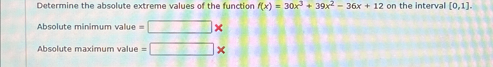 Solved Determine the absolute extreme values of the function | Chegg.com