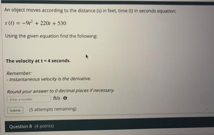 Solved An object moves according to the distance (s) in | Chegg.com