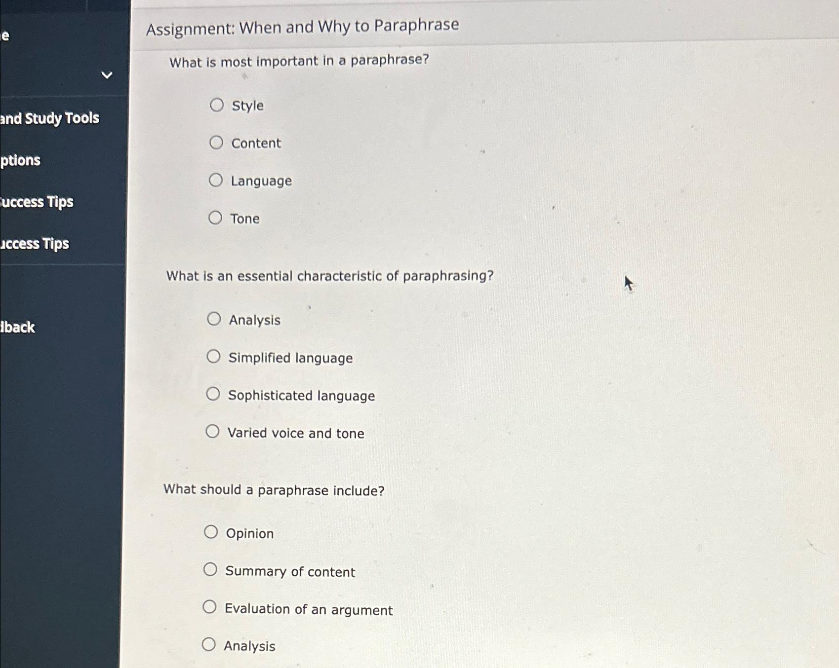 Solved Assignment: When and Why to ParaphraseWhat is most | Chegg.com