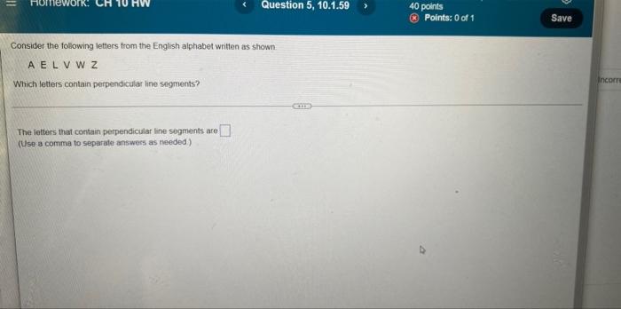 Question 5, 10.1.59 > Consider the following letters | Chegg.com