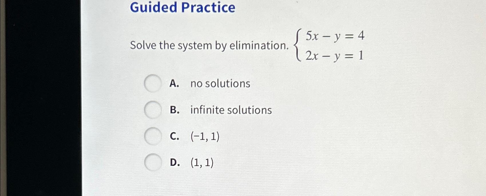 Solved Guided PracticeSolve the system by elimination. | Chegg.com
