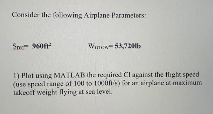 Solved Consider the following Airplane Parameters: | Chegg.com