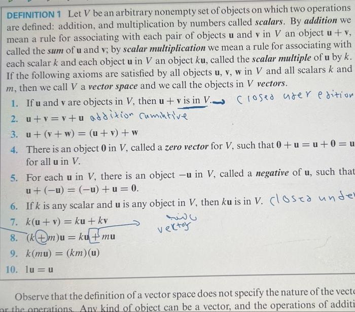 Solved u DEFINITION 1 Let V be an arbitrary nonempty set of | Chegg.com