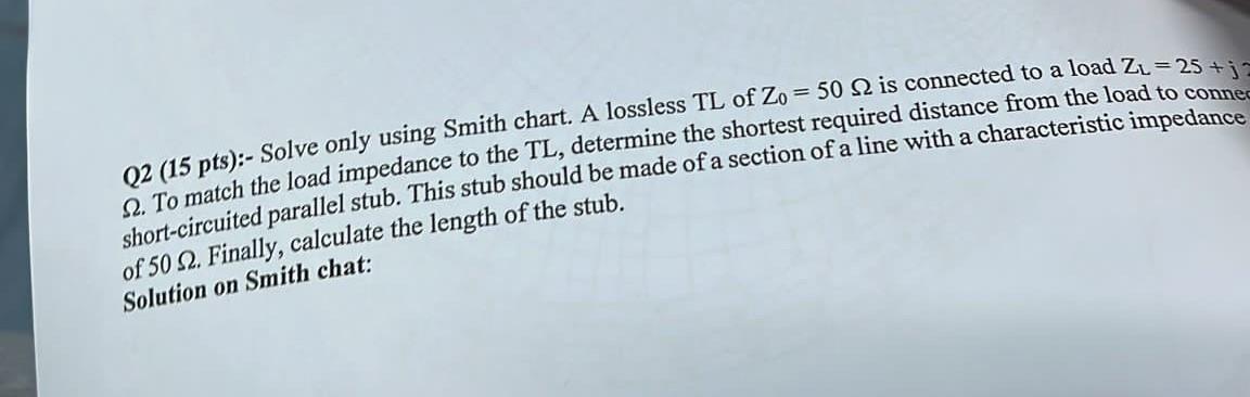 Solved Q2 (15 pts):- Solve only using Smith chart. A | Chegg.com