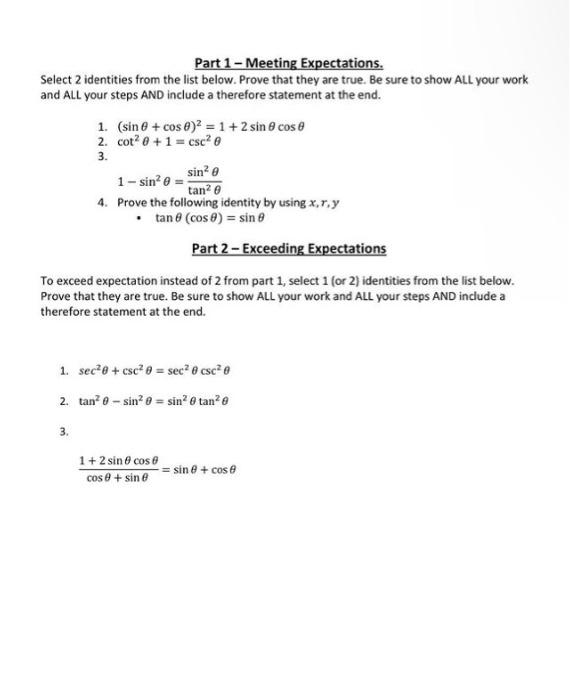 Solved Part 1 - Meeting Expectations. Select 2 identities | Chegg.com