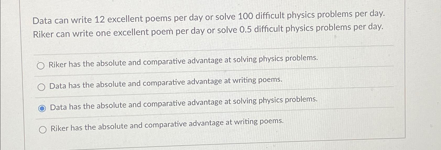 Solved Data can write 12 ﻿excellent poems per day or solve | Chegg.com