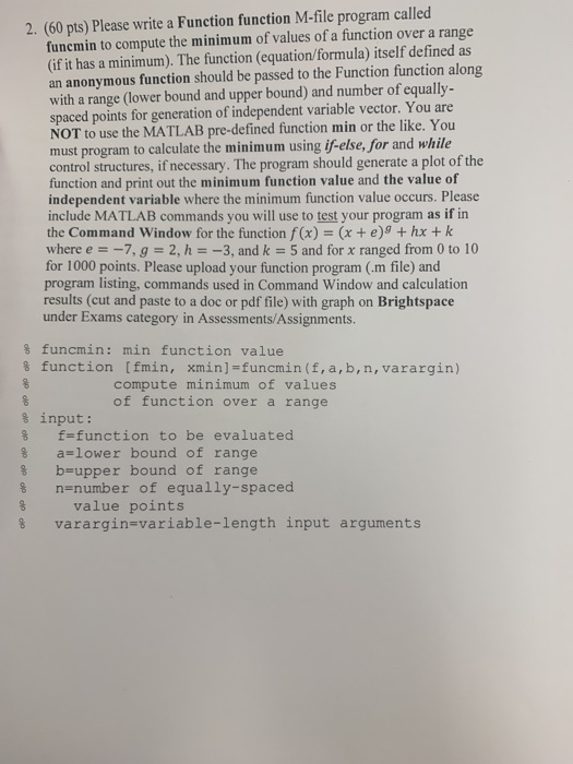Solved 2 60 Pts Please Write A Function Function M File
