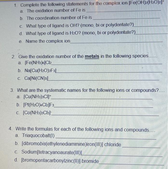 Solved 1. Complete the following statements for the complex | Chegg.com