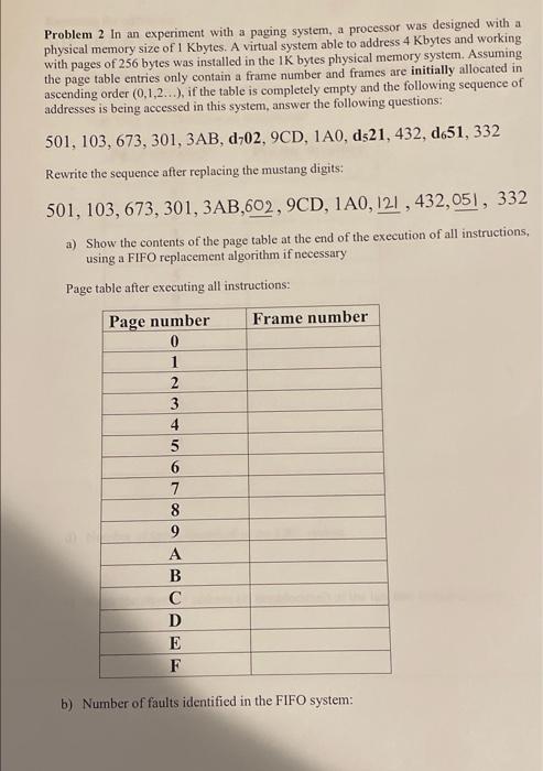 Solved Problem 2 In An Experiment With A Paging System A