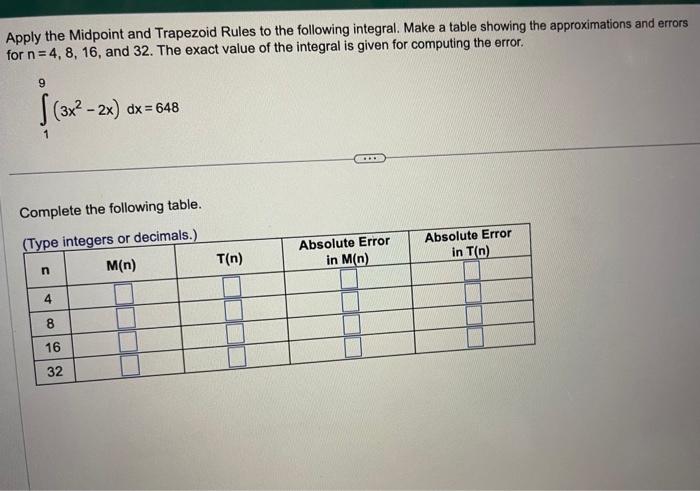 Solved Apply the Midpoint and Trapezoid Rules to the | Chegg.com