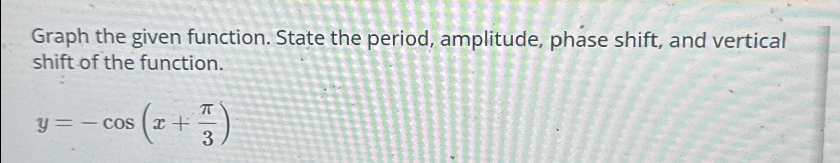 Solved Graph the given function. State the period, | Chegg.com