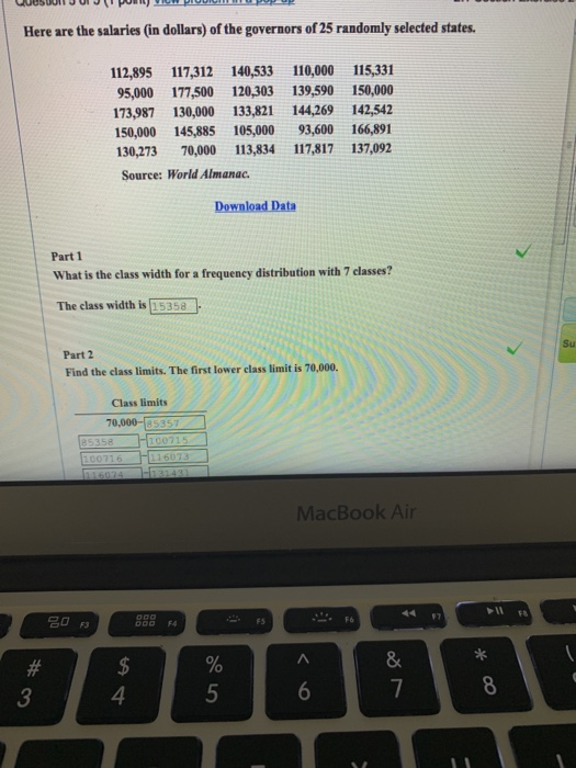 Solved Part 3 Find the class boundaries. Class boundaries | Chegg.com