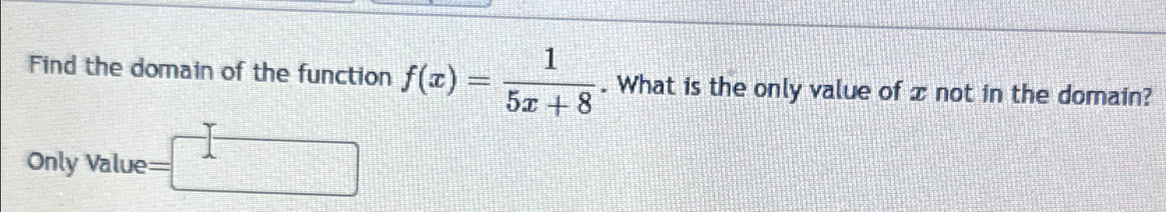 Solved Find the domain of the function f(x)=15x+8. ﻿What is | Chegg.com