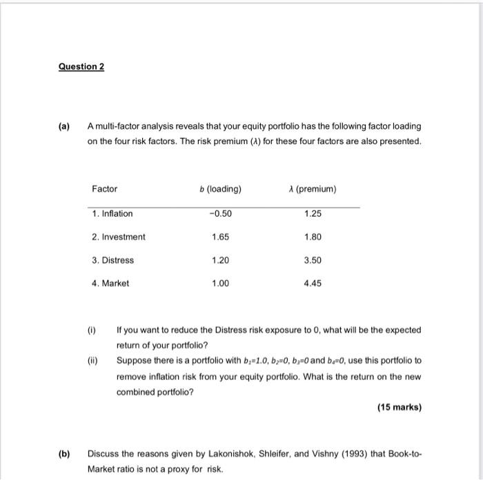 Solved (a) A multi-factor analysis reveals that your equity | Chegg.com