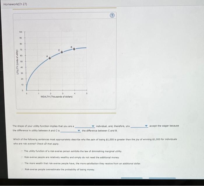 Solved The shape of your utilty function implies that you | Chegg.com
