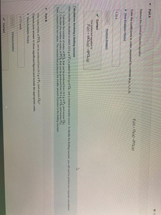 Solved Part A Balance the chemical reaction equation P.(s) + | Chegg.com