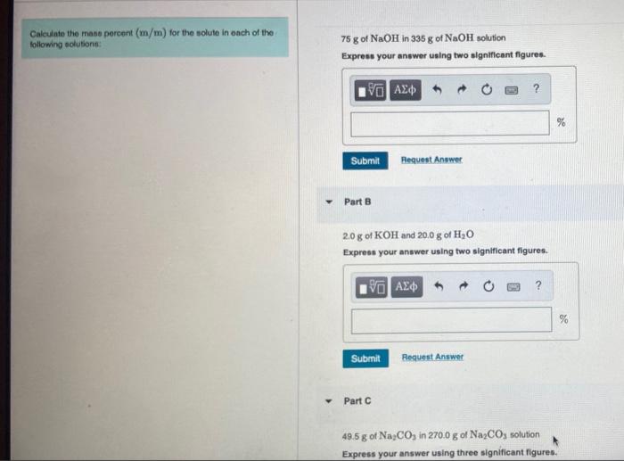 Solved Calculate the mase percent (m/m) for the soluto in | Chegg.com