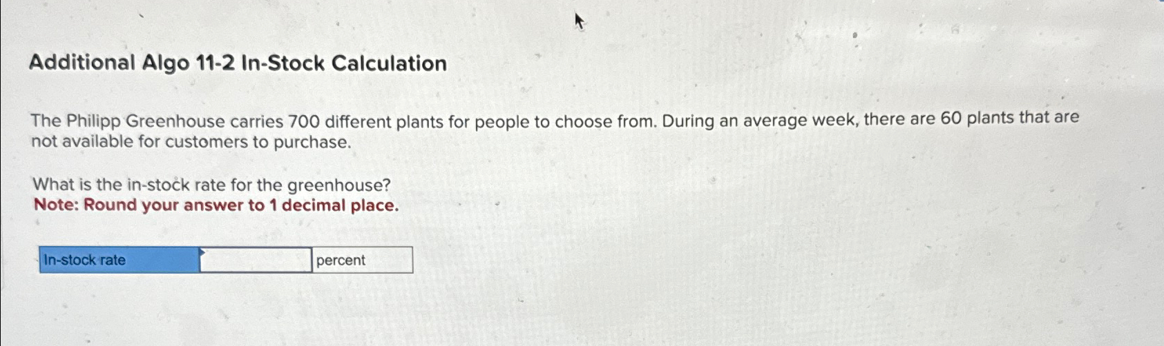 Solved Additional Algo 11-2 ﻿In-Stock CalculationThe Philipp | Chegg.com