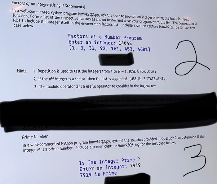 Solved Factors of an Integer (Using If Statements) In a | Chegg.com