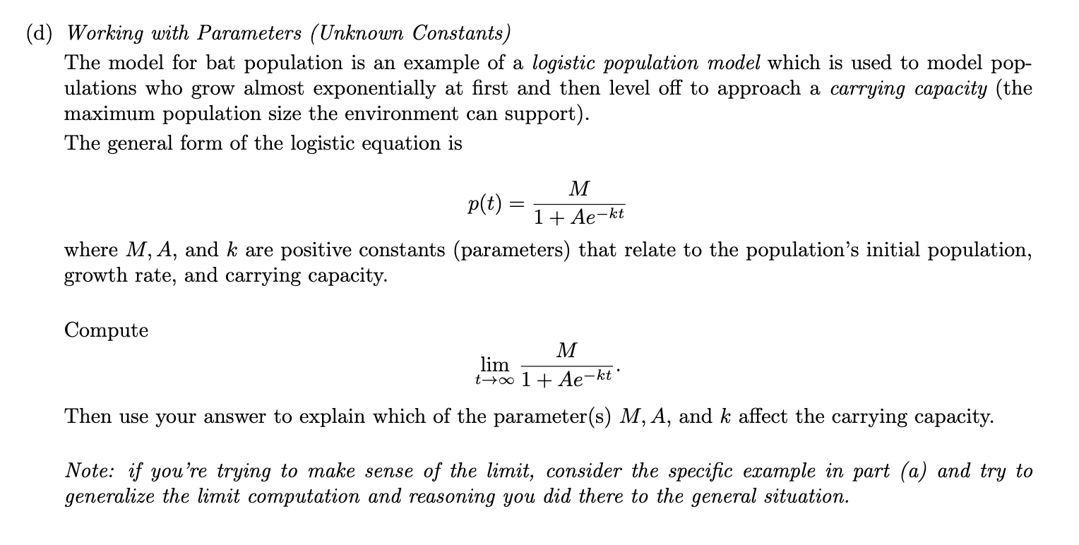 Solved (d) ﻿Working with Parameters (Unknown Constants)The | Chegg.com