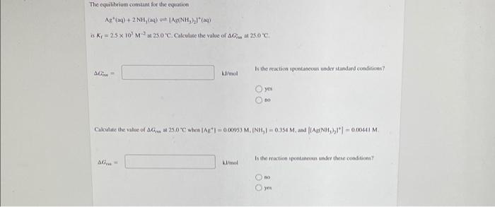 Solved The equilibrium constant for the equation Aga) + 2NH, | Chegg.com