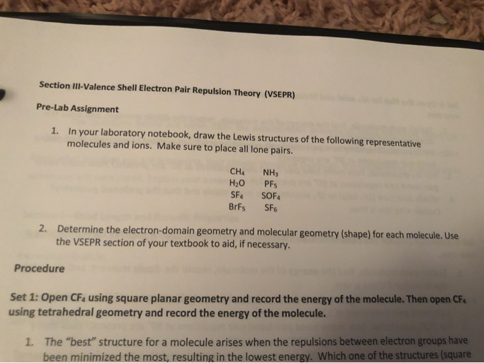 Solved Section III-Valence Shell Electron Pair Repulsion | Chegg.com