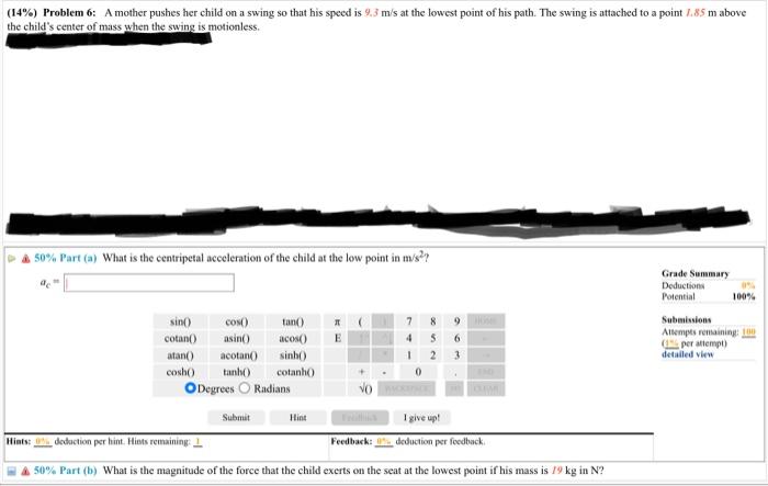 Solved (14\%) Problem 6: A mother pushes her child on a | Chegg.com