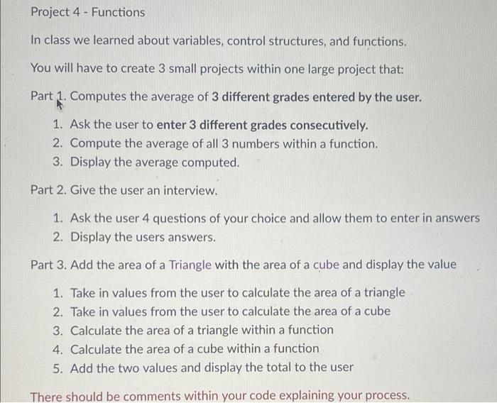 Solved You will have to create 3 small projects within one | Chegg.com