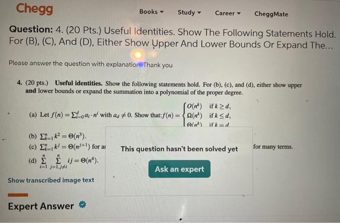 Solved Question: 4. (20 Pts.) Useful Identities. Show The | Chegg.com